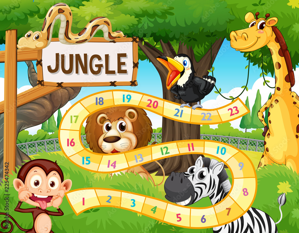 Jungle animal board game template Stock Vector | Adobe Stock