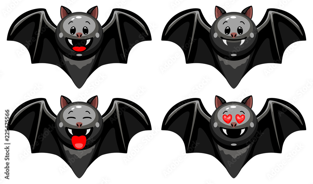 Vector set of Halloween bat emoticons. Collection of bat characters ...