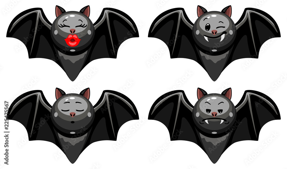 Vector set of Halloween bat emoticons. Collection of bat characters ...