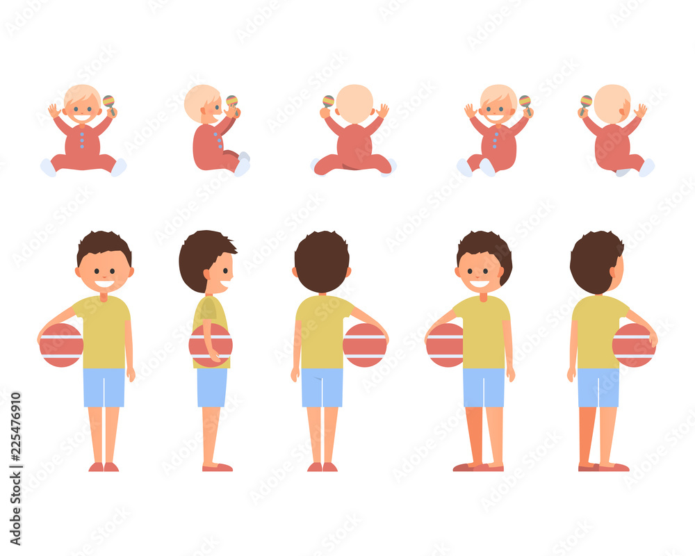 Front, side, back view animated character. Designer character creation ...