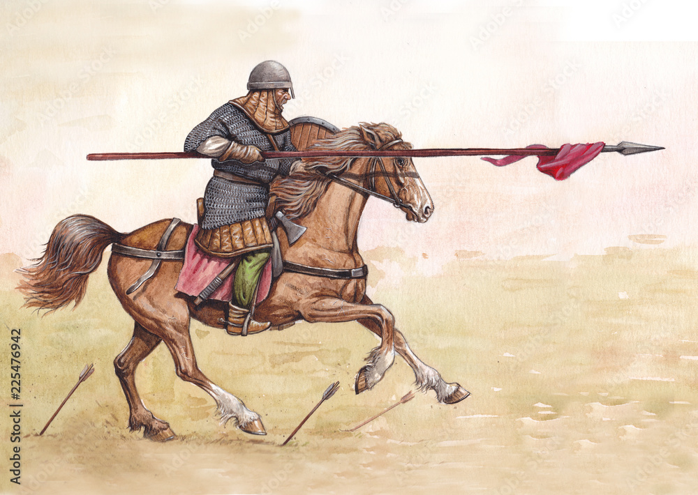 Knight horseback. German (ottonic) heavy cavalry charging at the Battle ...