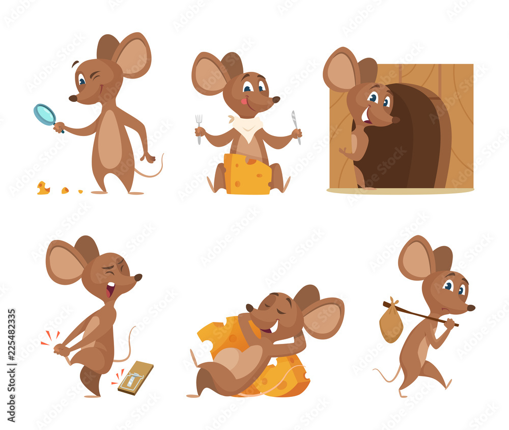 Mouse character. Funny cartoon mice. Vector clipart isolated on white ...