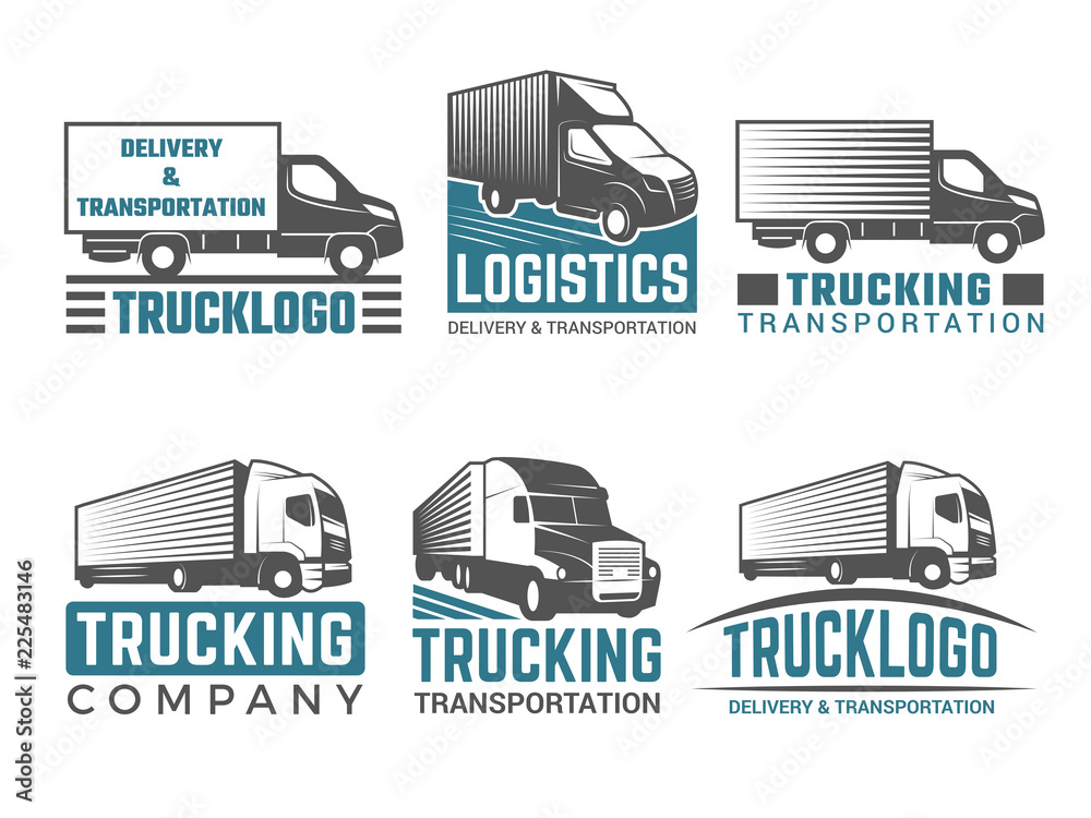 Truck logo. Business symbols emblems of transportation or logistics ...