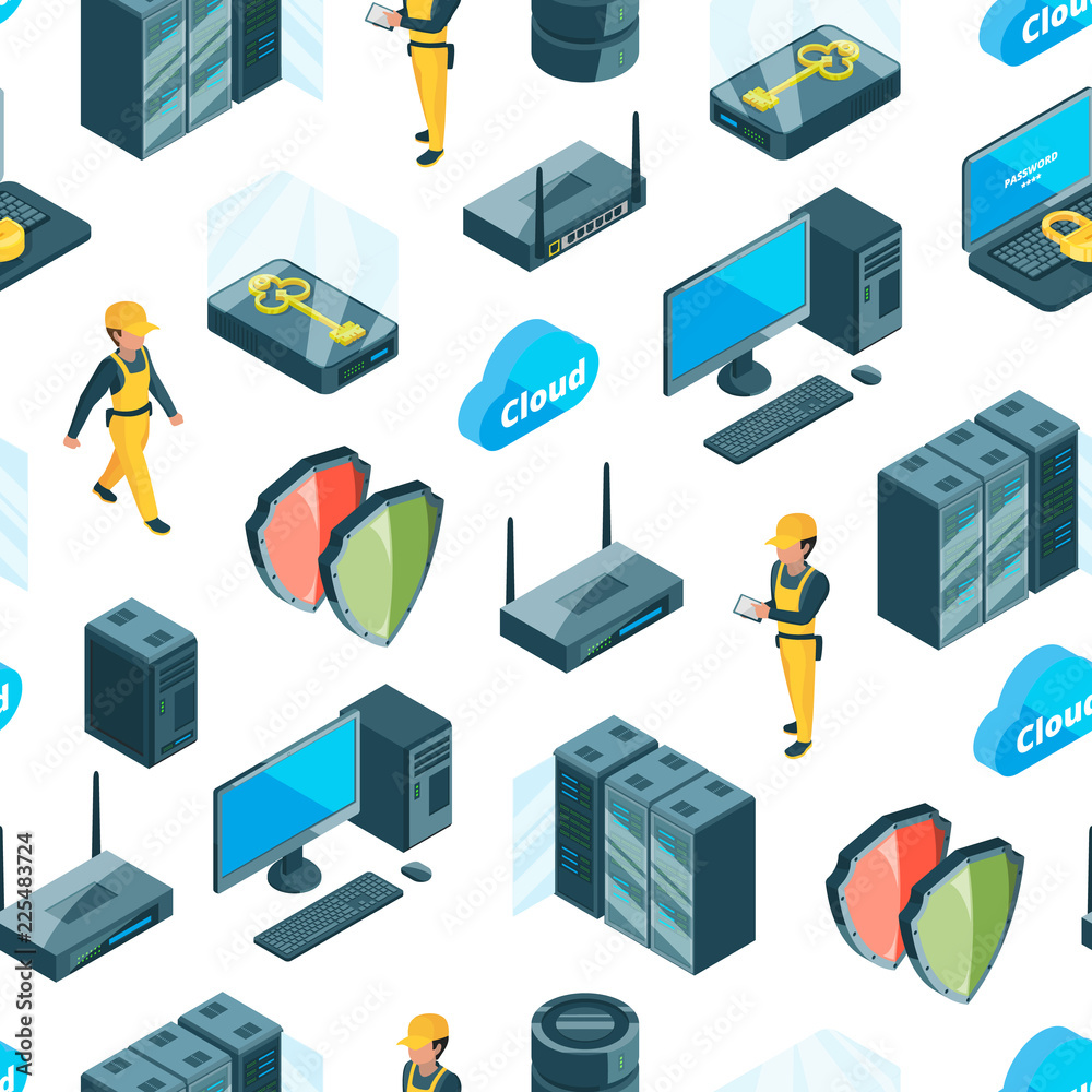 Vector electronic system of data center icons pattern or background ...