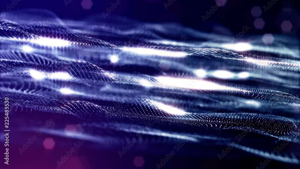 Video „3d render loop sci-fi animation with glow particles form rolling strings structures ...