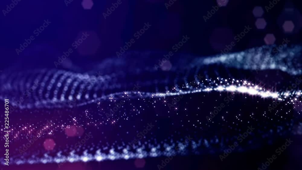 3d render loop sci-fi animation with glow particles form rolling strings structures. Seamless ...