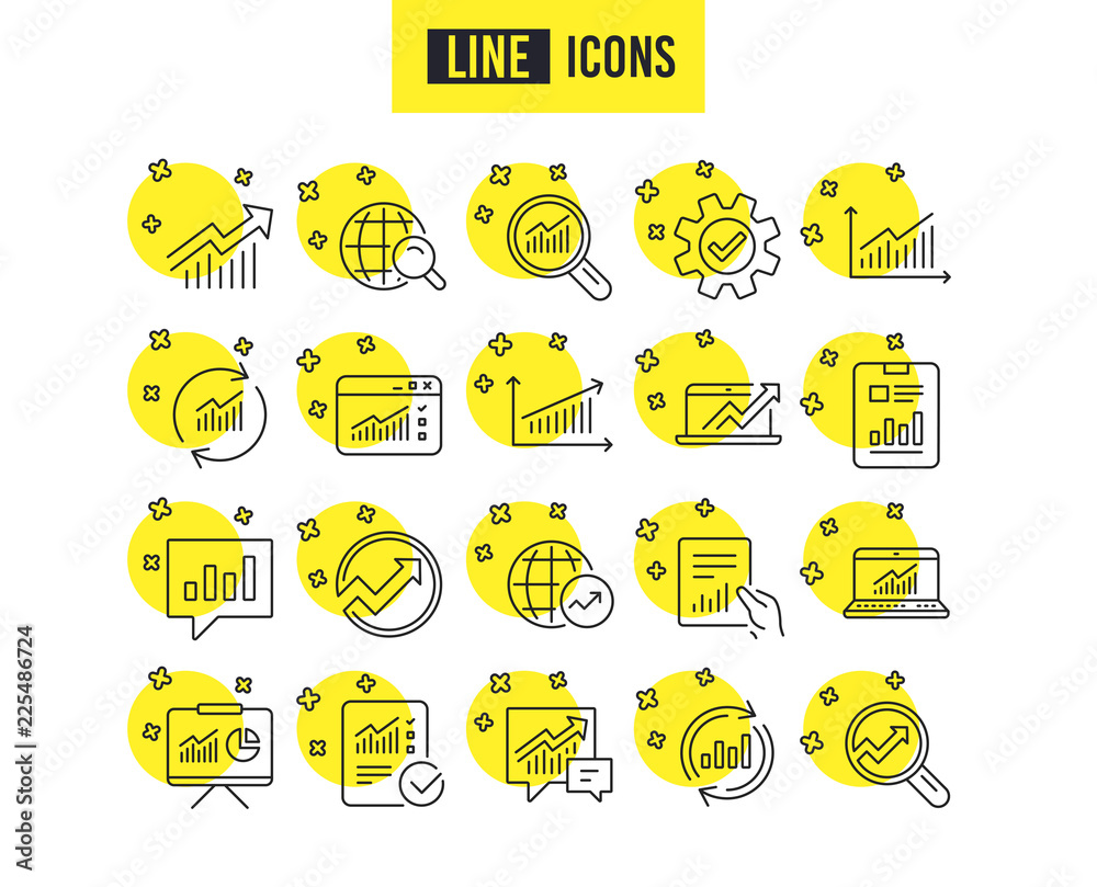 Analysis, Statistics line icons. Set of Charts, Reports and Graphs ...