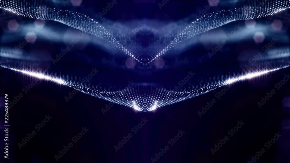 3d render loop sci-fi animation with glow particles form rolling ...