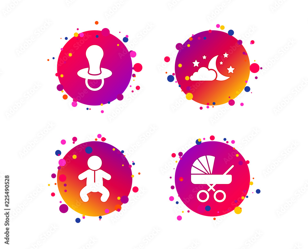 Moon and stars symbol. Baby infants icon. Buggy and dummy signs. Child ...