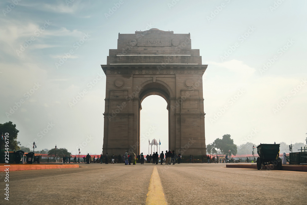 India Gate on the background of cloudy sky, Sightseeing in new Delhi ...