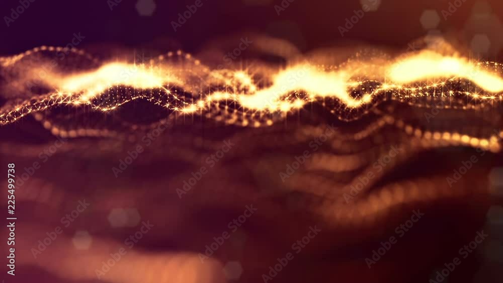 3d loop sci-fi animation with glow particles form rolling strings ...