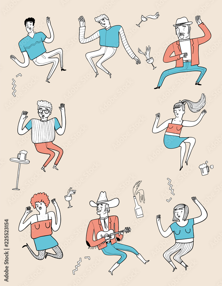 Collection of hand drawn people on the beach. Vector illustrations in ...