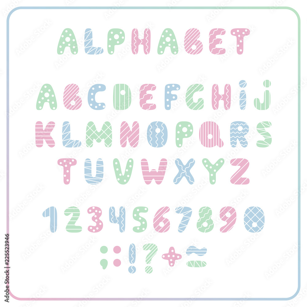 Set of colored letters and numbers. Childrens alphabet. Font for kids ...