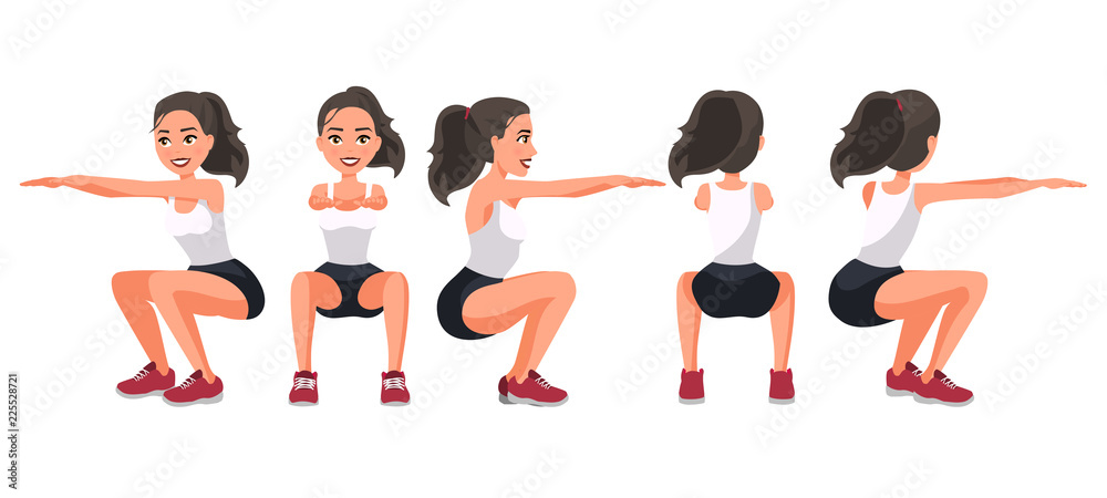 Vector illustration of sportive squatting woman in sportswear isolated ...