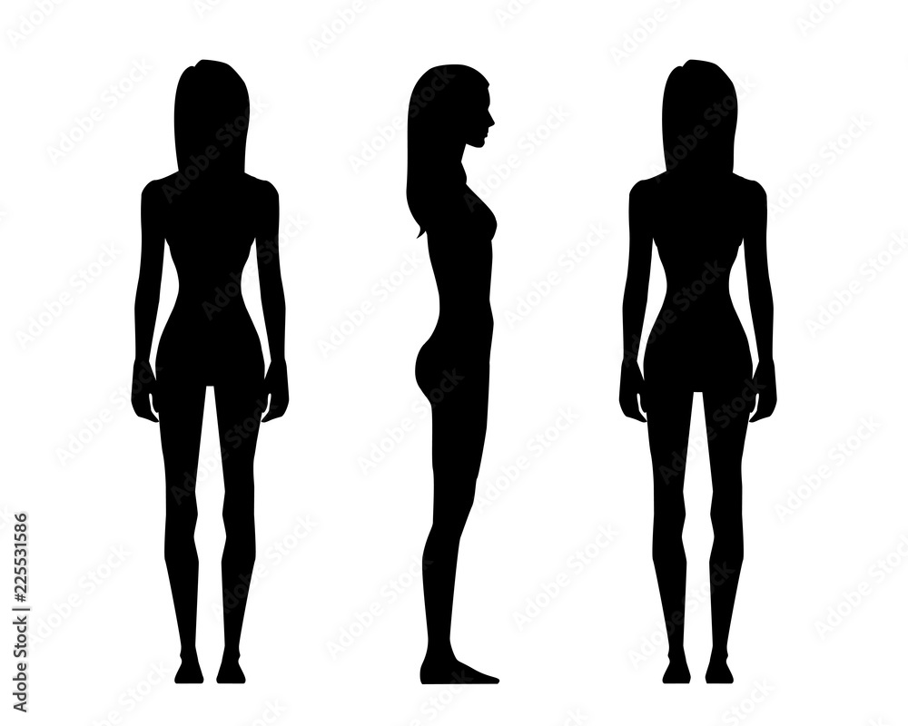 Vector illustration of three girl silhouettes on the white background ...