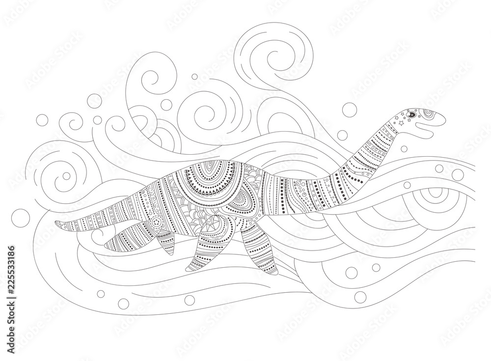 Aquatic dinosaur Coloring page Vector. Cartoon. Isolated art 素材庫向量圖 ...
