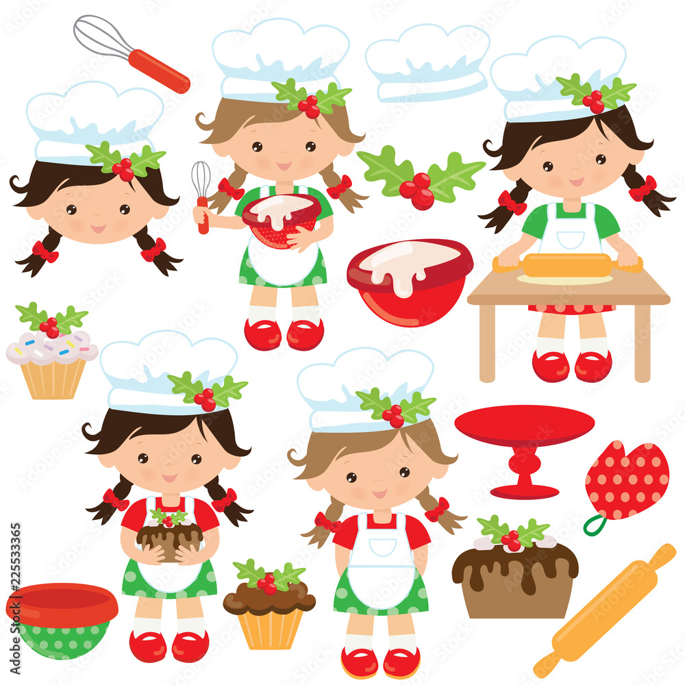 Baking girl vector cartoon illustration Stock Vector | Adobe Stock