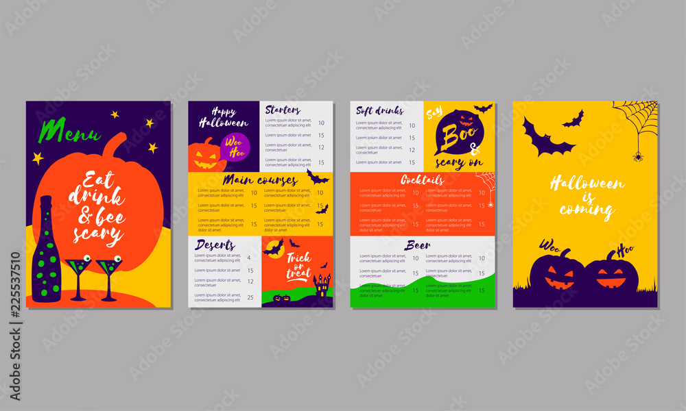 Vector colorful Halloween menu template for restaurant, bar, pub, cafe ...