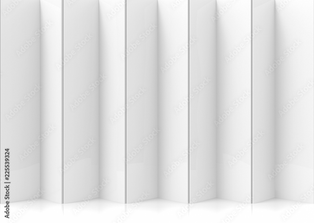 3d rendering. modern white vertical folding paper wall and floor ...