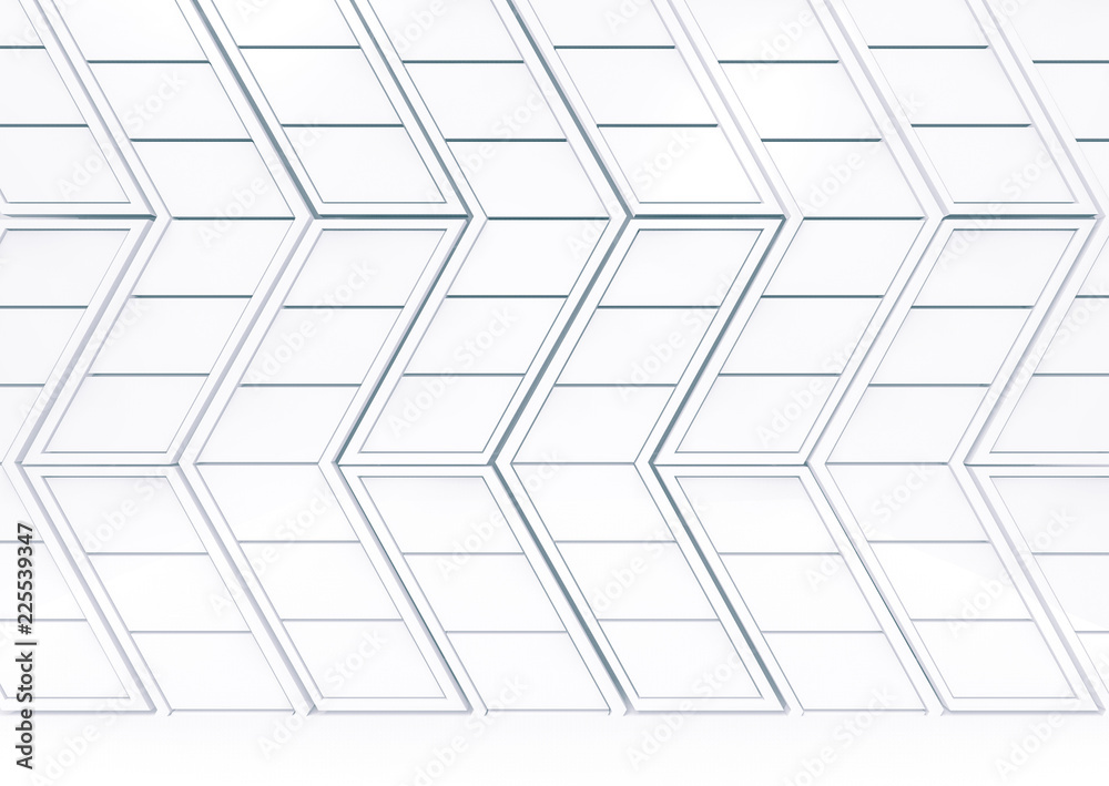 3d rendering. modern abstract white trapezoid tile pattern in arrow ...