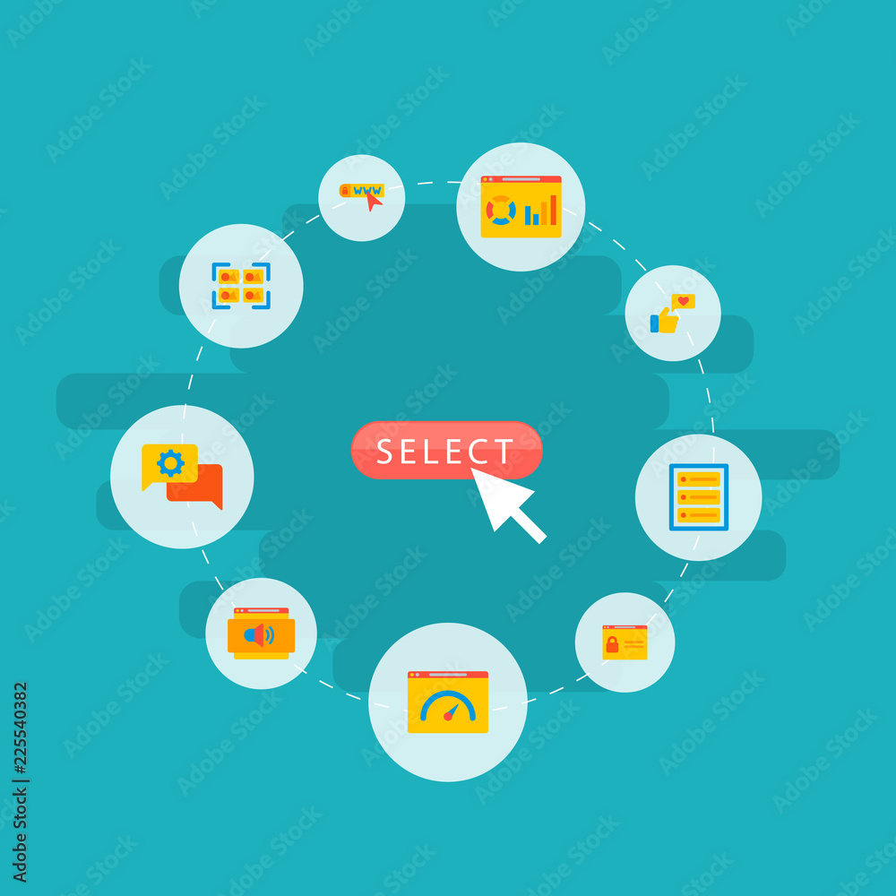 Set of website icons flat style symbols with database, portfolio, login ...