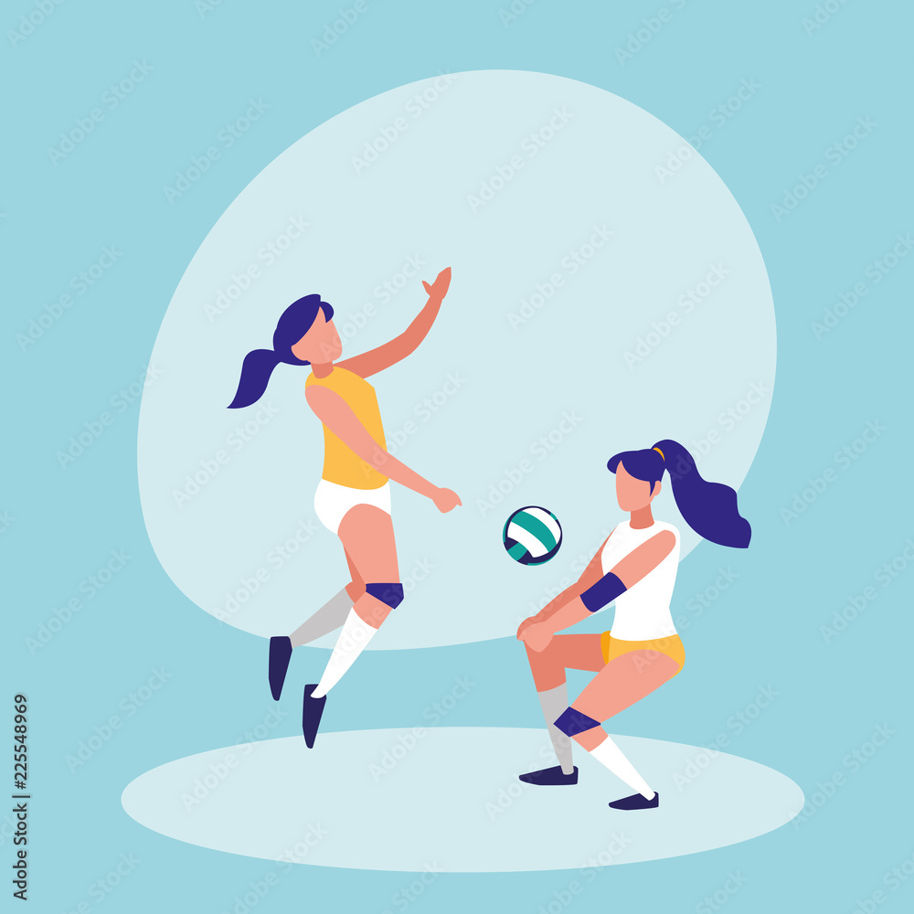 women practicing volleyball isolated icon Stock Vector | Adobe Stock