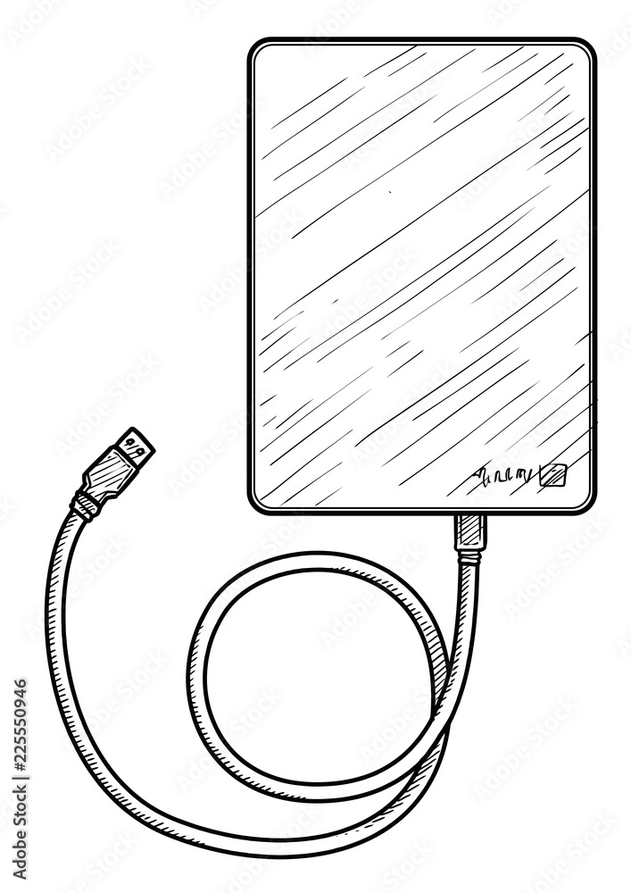 external hard disk illustration, drawing, engraving, ink, line art ...