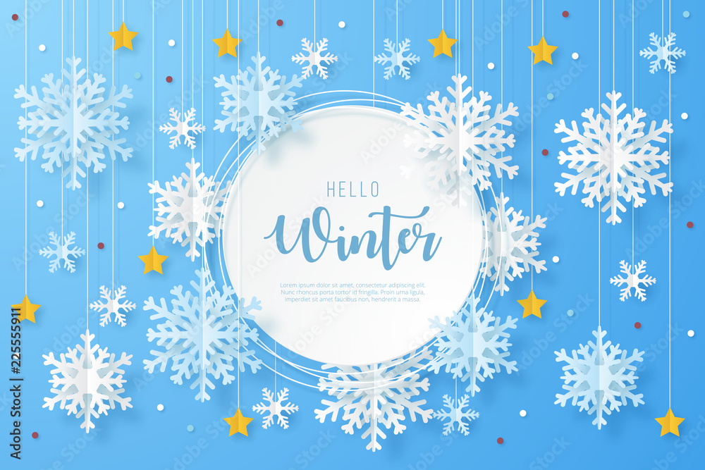 Winter design background. Origami snowfall. Vector Illustration. Stock ...