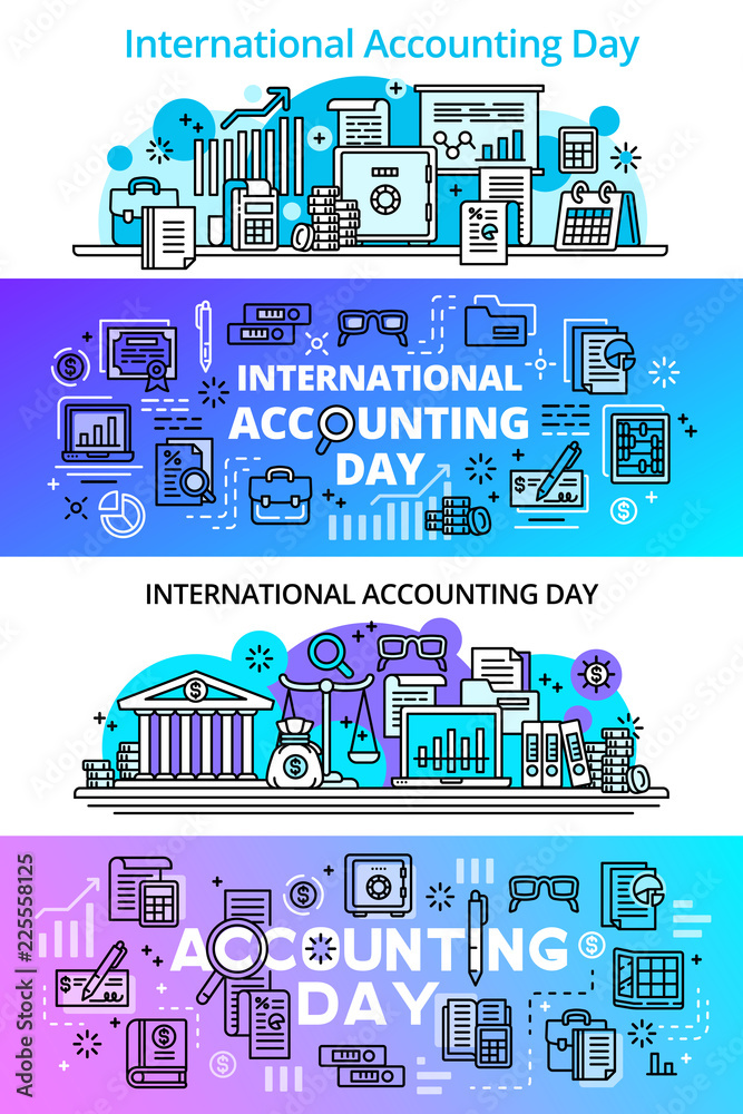 Accounting day banner set. Outline set of accounting day vector banner ...