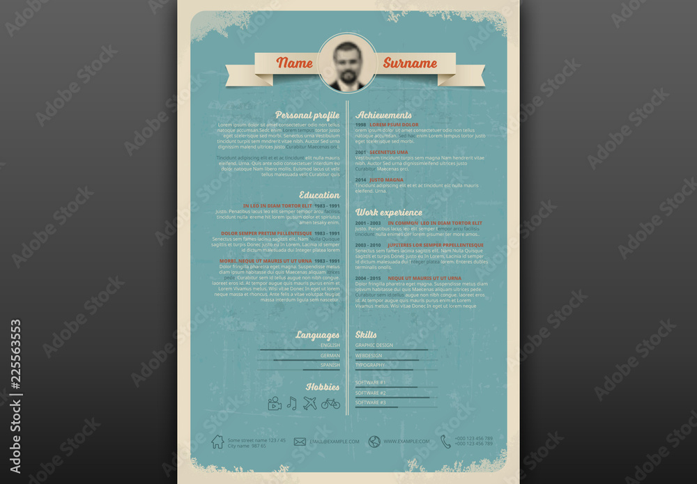 Resume Layout with Distressed Effects Stock Template | Adobe Stock