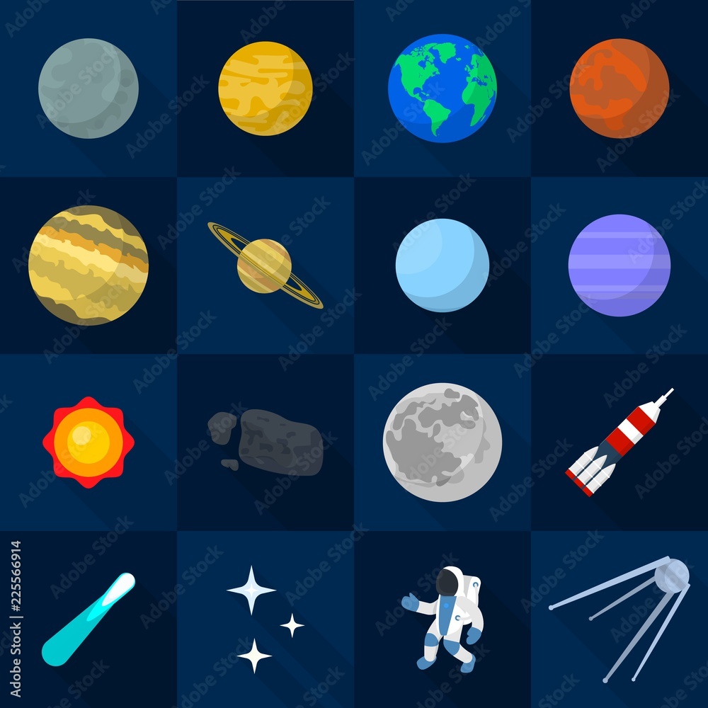 Solar system planets icon set. Flat set of solar system planets vector ...