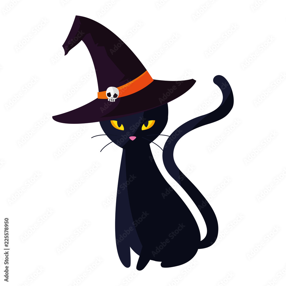 halloween black cat with witch hat Stock Vector | Adobe Stock