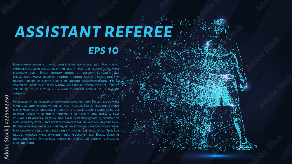 Assistant referee of particles on a dark background. The referee's ...