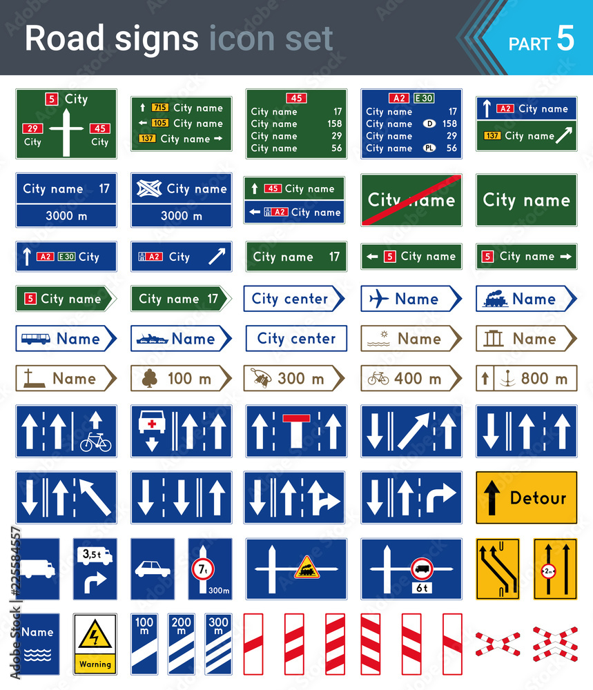 Road signs isolated on white background. Direction signs, complementary ...