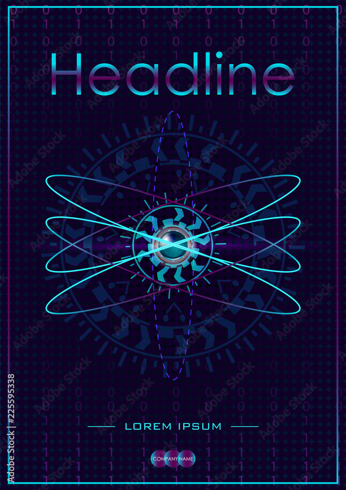 Atom HUD in blue background with numbers and futuristic lines. Good for ...