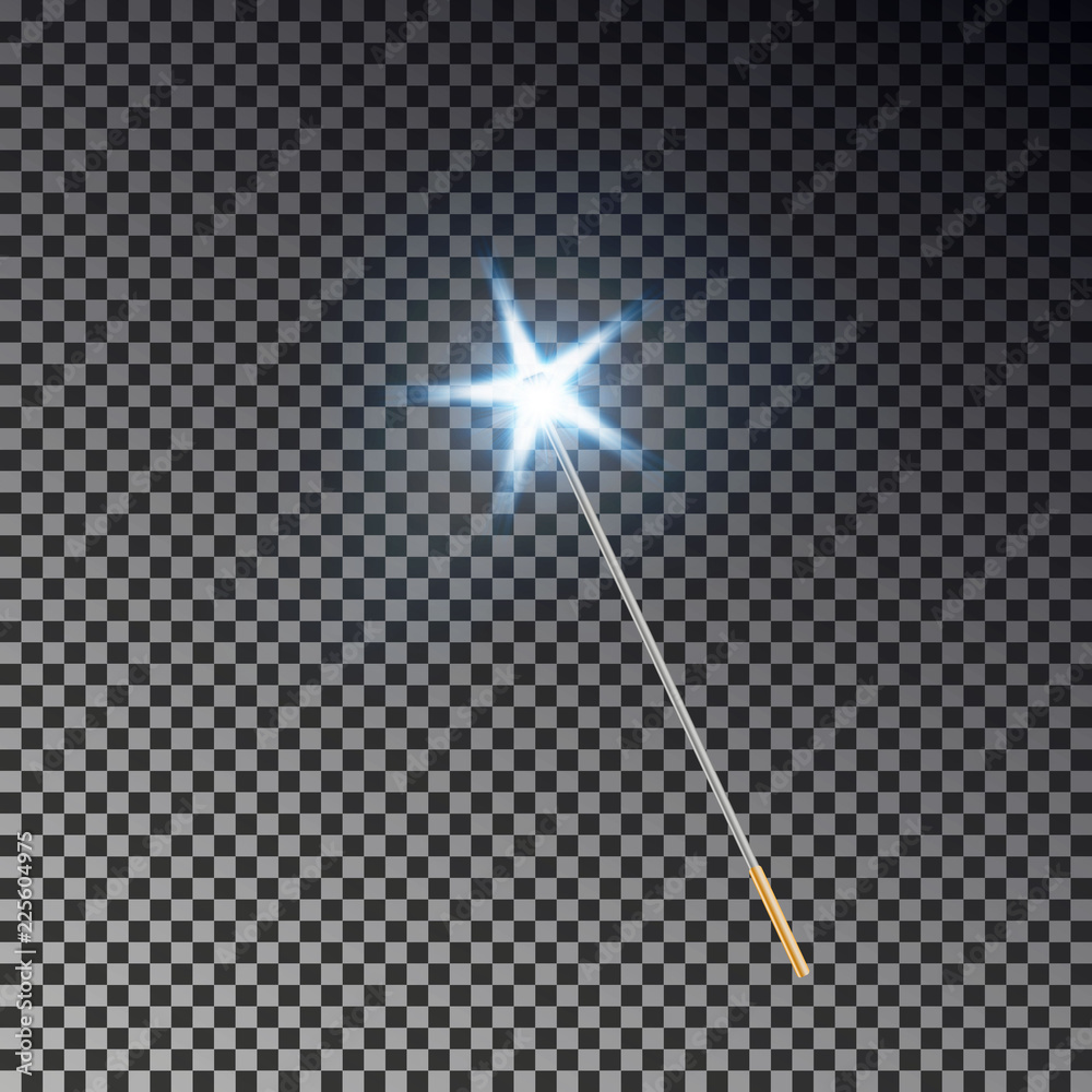 Magic wand with star vector. Transparent miracle stick with light tail ...