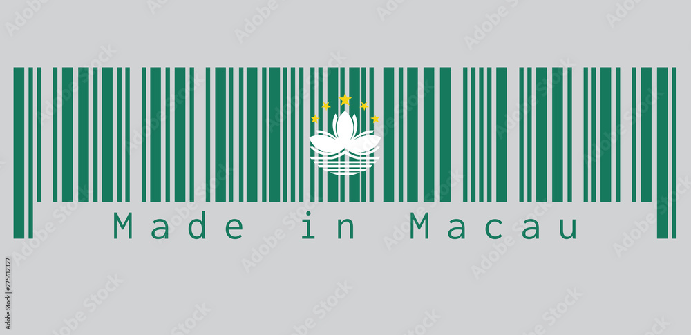 Barcode set the color of Macau flag, green with a lotus and stylised ...