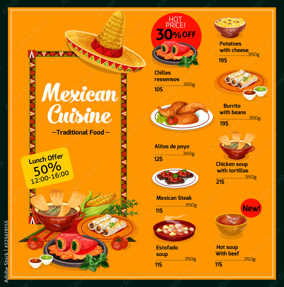 Mexican Entrees Menu
