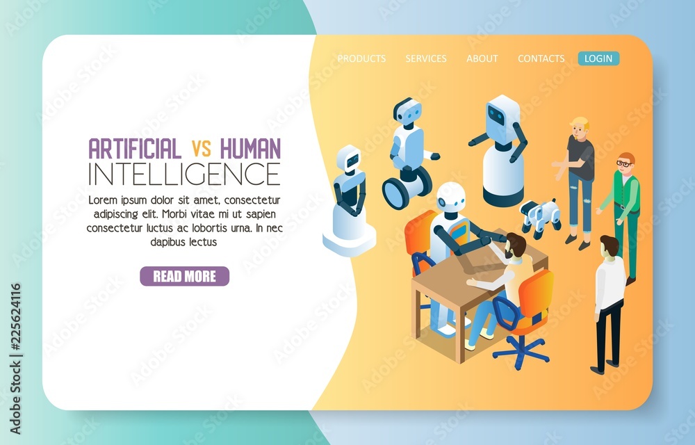 AI vs human landing page website vector template Stock Vector | Adobe Stock