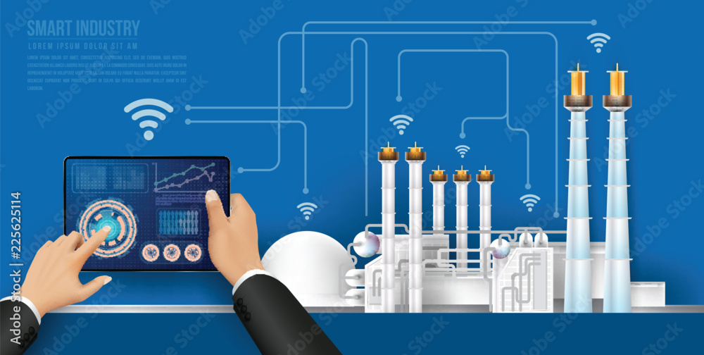 Move to factory and industry in the future. People connecting with a ...