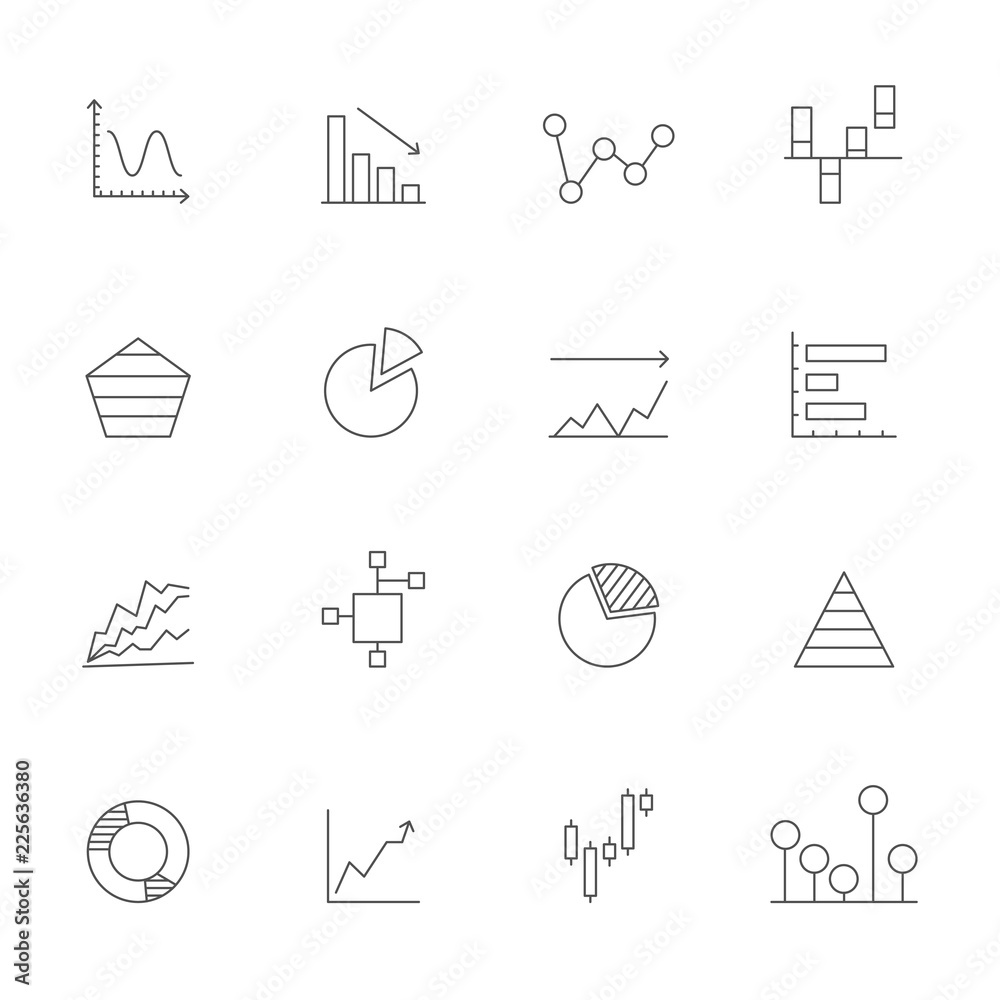 Linear icons of charts. Business icons set isolate. Business chart ...