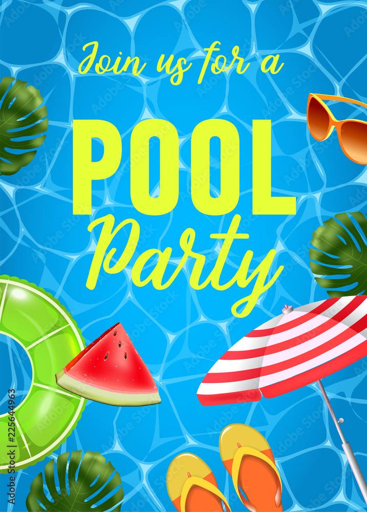 Pool party invitation vector illustration. Top view of swimming pool ...