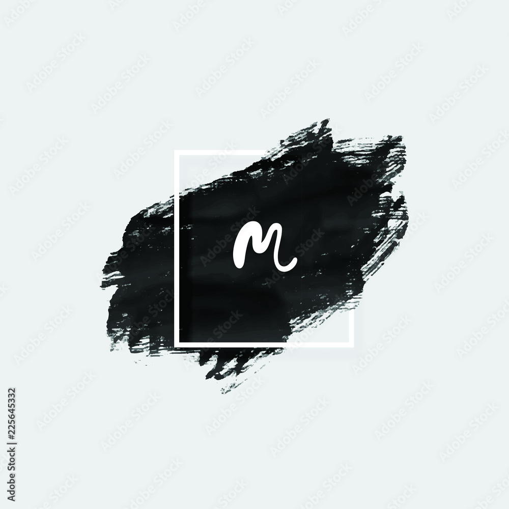 Hand Drawn Letter M Logo Design Using Brush Stroke in Black and White ...