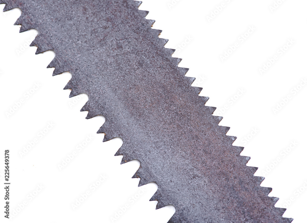 Old fashioned , vintage hand saw with back tuttle tooth isolated on ...
