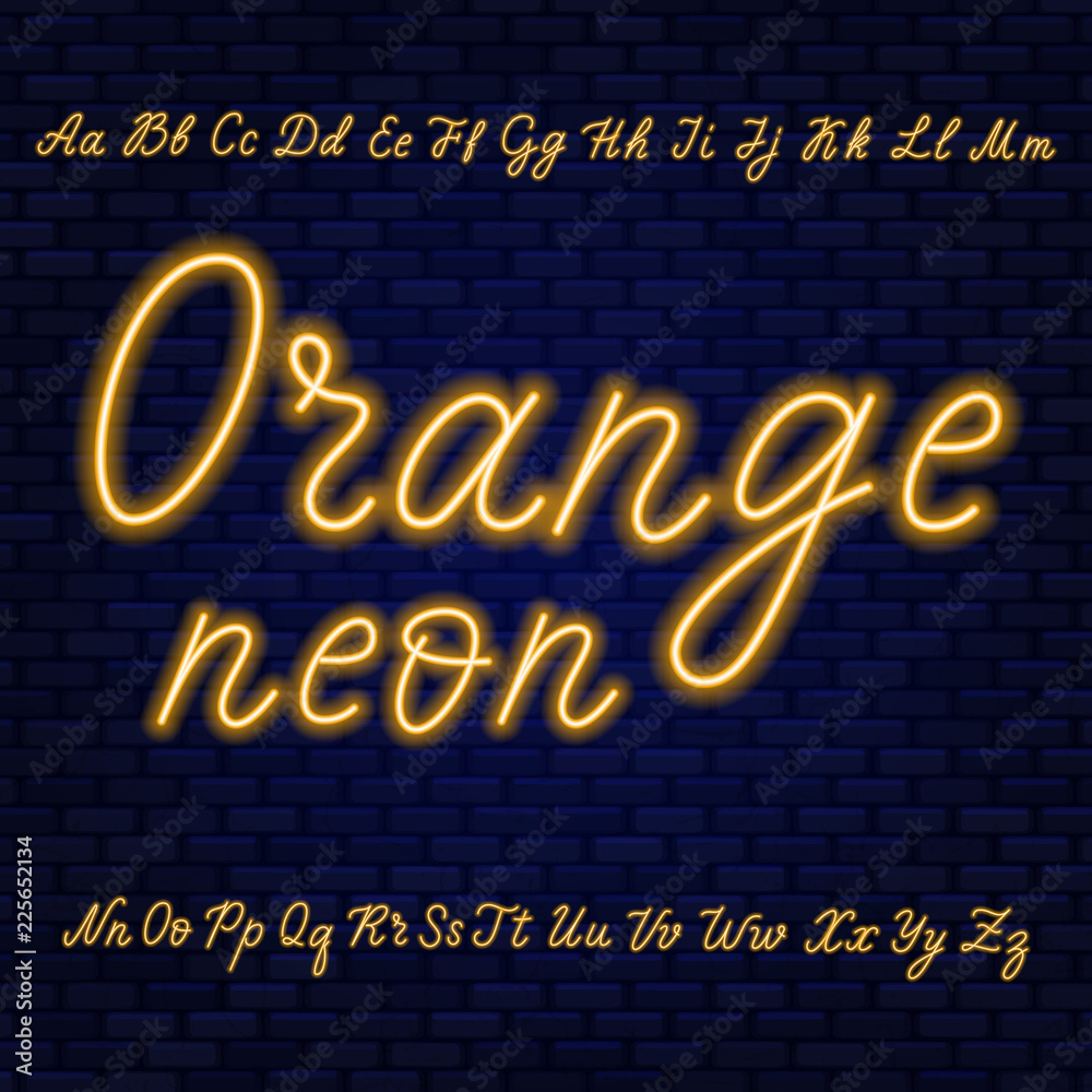 Orange neon script. Uppercase and lowercase letters. Stock Vector ...
