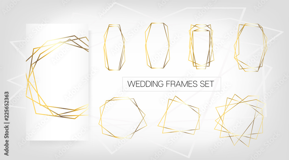 Gold Geometric Wedding Invitation, Set of Luxury Frames. Vector Border ...