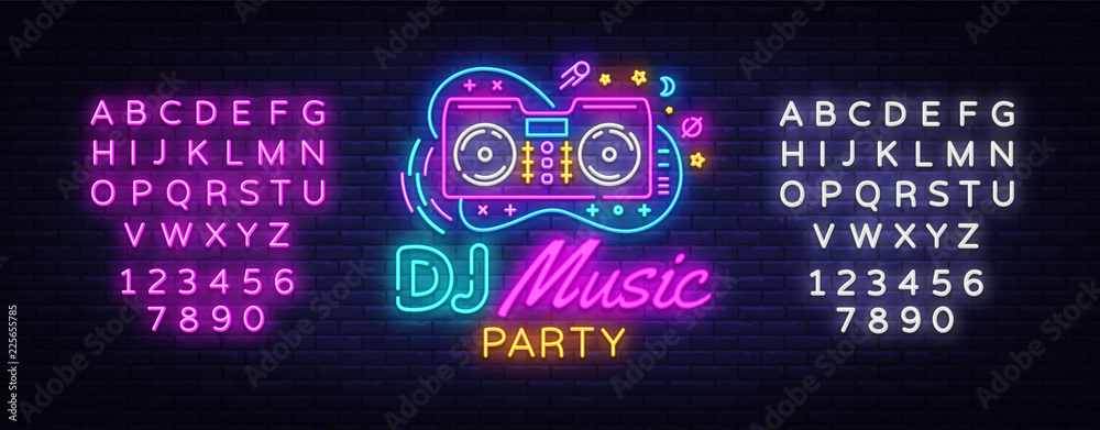 DJ Music Neon sign vector. Night Party Design template neon sign, Dj ...