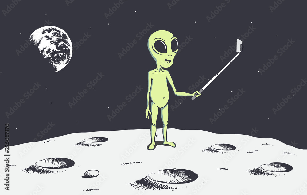 alien make selfie on the Moon.Space theme.Vector illustration Stock ...