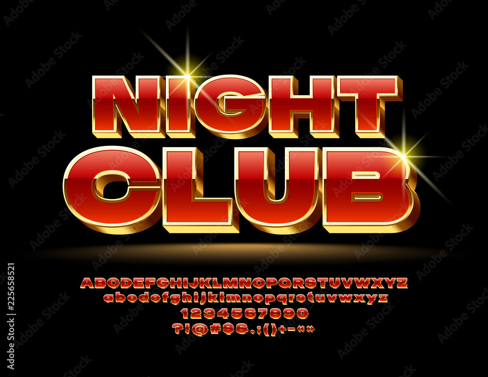 Vector Bright Sign Night Club. Red and Golden 3d Font. Original ...