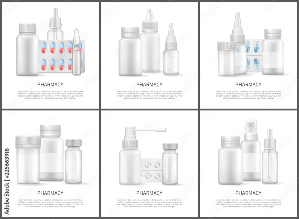 Pharmacy Posters Collection Vector Illustration Stock Vector | Adobe Stock